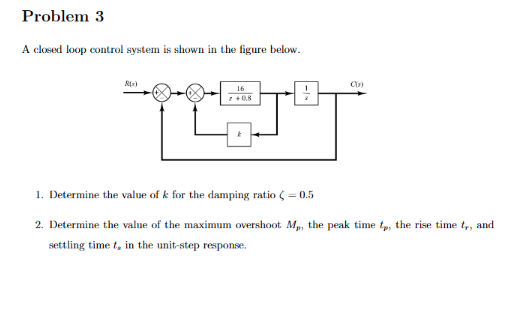 Solved by an EXPERT Problem 3A closed loop control system is ﻿shown in ...