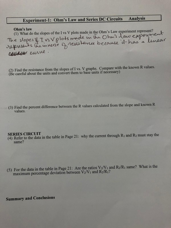 Experiment-1: Ohm's Law and Series DC Circuits | Chegg.com