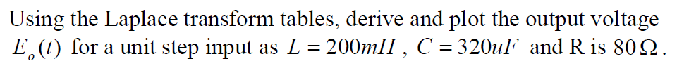 Solved Using the Laplace transform tables, derive and plot | Chegg.com