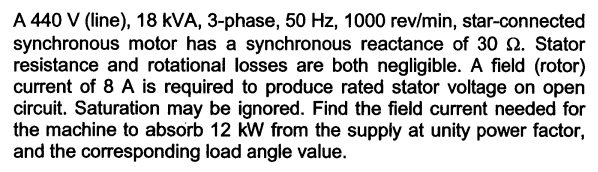 Solved A 440 V (line), 18 KVA, 3-phase, 50 Hz, 1000 rev/min, | Chegg.com