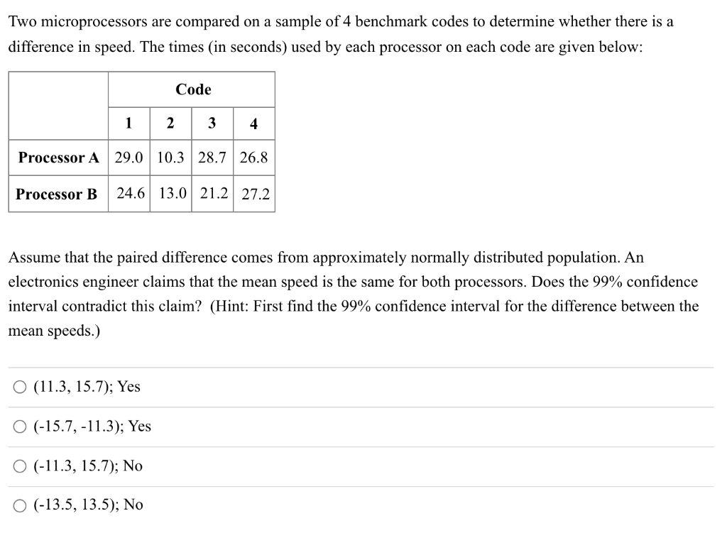 Solved Two microprocessors are compared on a sample of 4 | Chegg.com