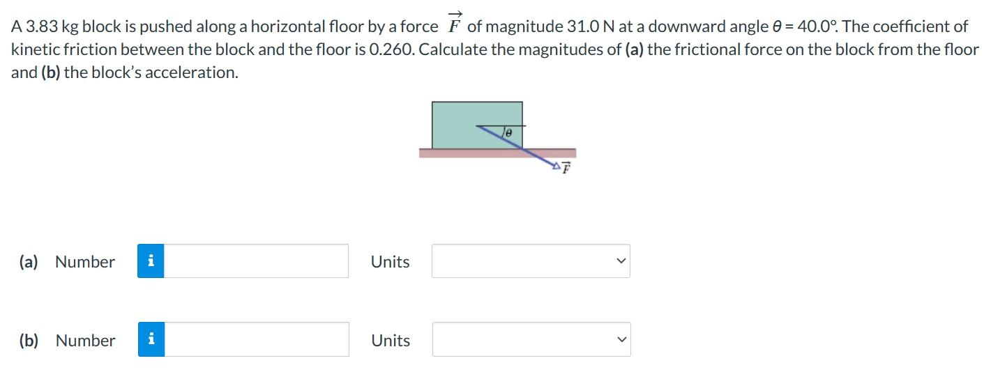 Solved A 3.83kg ﻿block is pushed along a horizontal floor by | Chegg.com