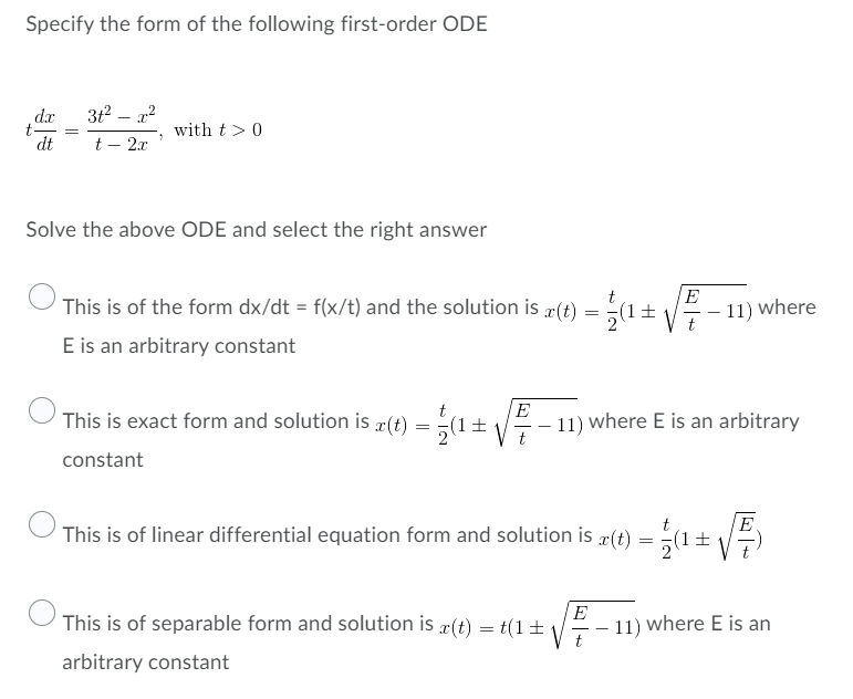 Solved Specify the form of the following first-order ODE dc | Chegg.com