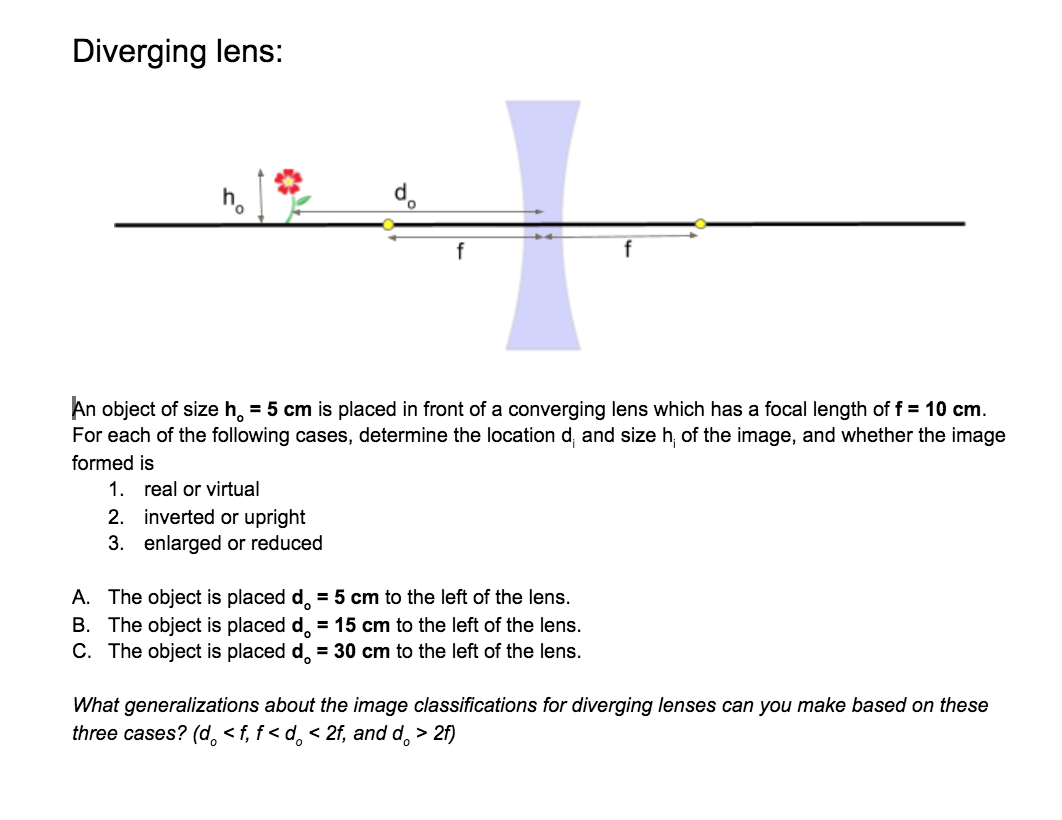 Solved Diverging lens: do/ An object of size h = 5 cm is | Chegg.com