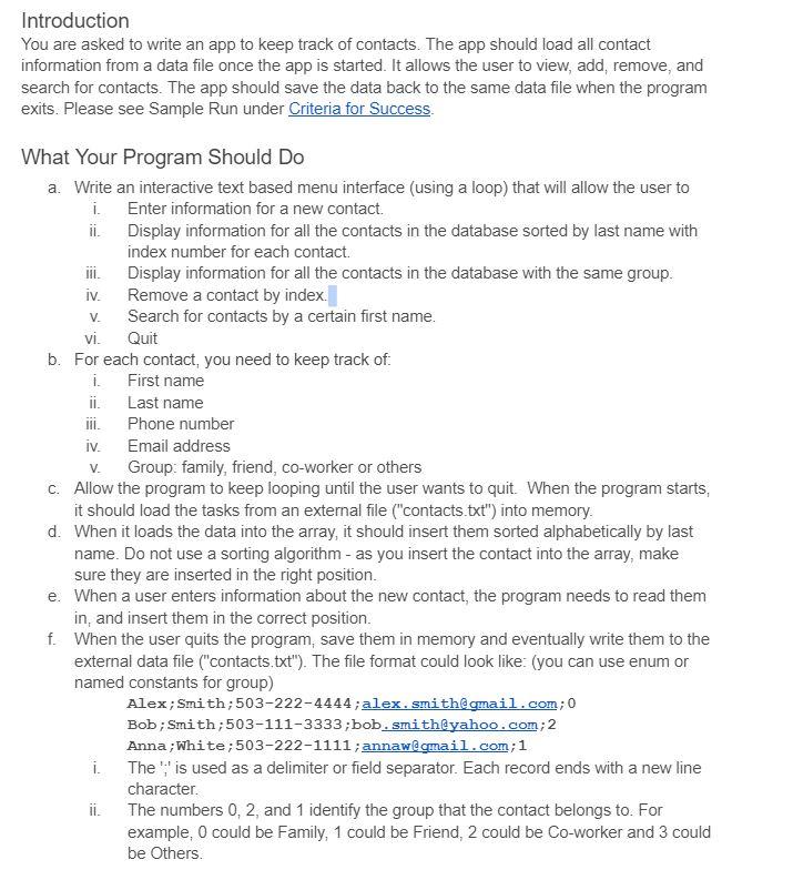 Solved Introduction You are asked to write an app to keep | Chegg.com