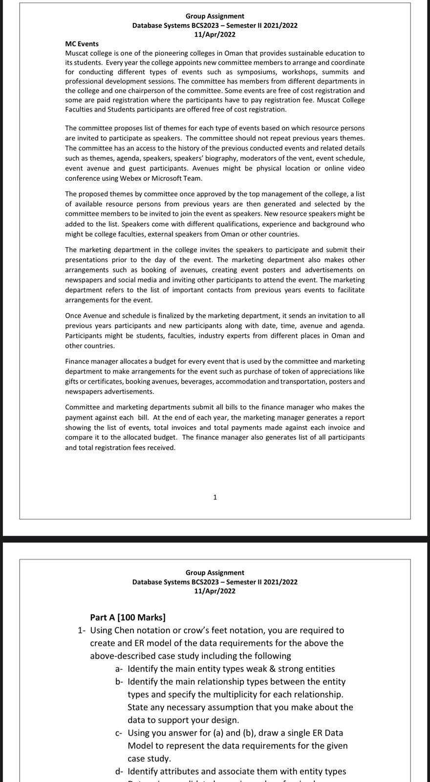 Group Assignment Database Systems BCS2023 - Semester | Chegg.com