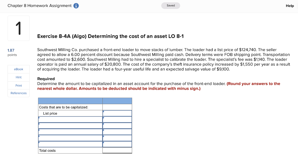 Solved Chapter 8 Homework Assignment i Saved Help 1 Exercise | Chegg.com