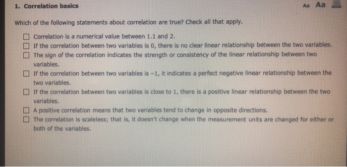 Solved 1. Correlation basics Aa Aa Which of the following | Chegg.com