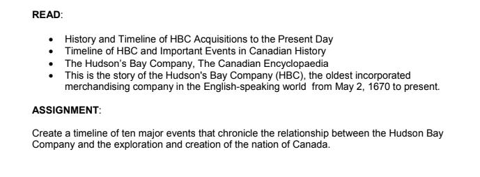 Solved READ: History and Timeline of HBC Acquisitions to the | Chegg.com