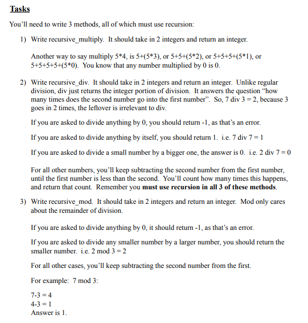 Solved Tasks You'll need to write 3 methods, all of which | Chegg.com