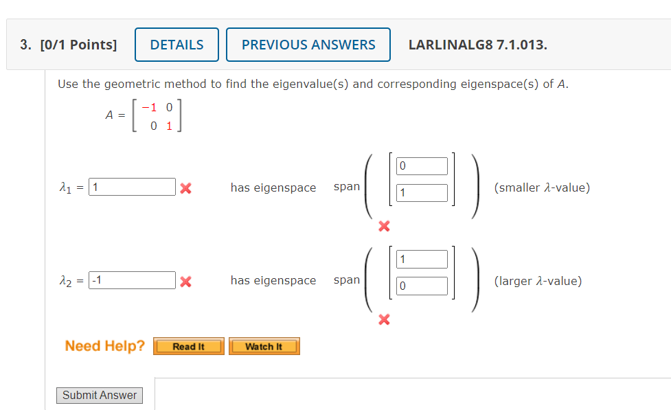 Solved Use the geometric method to find the eigenvalue(s) | Chegg.com