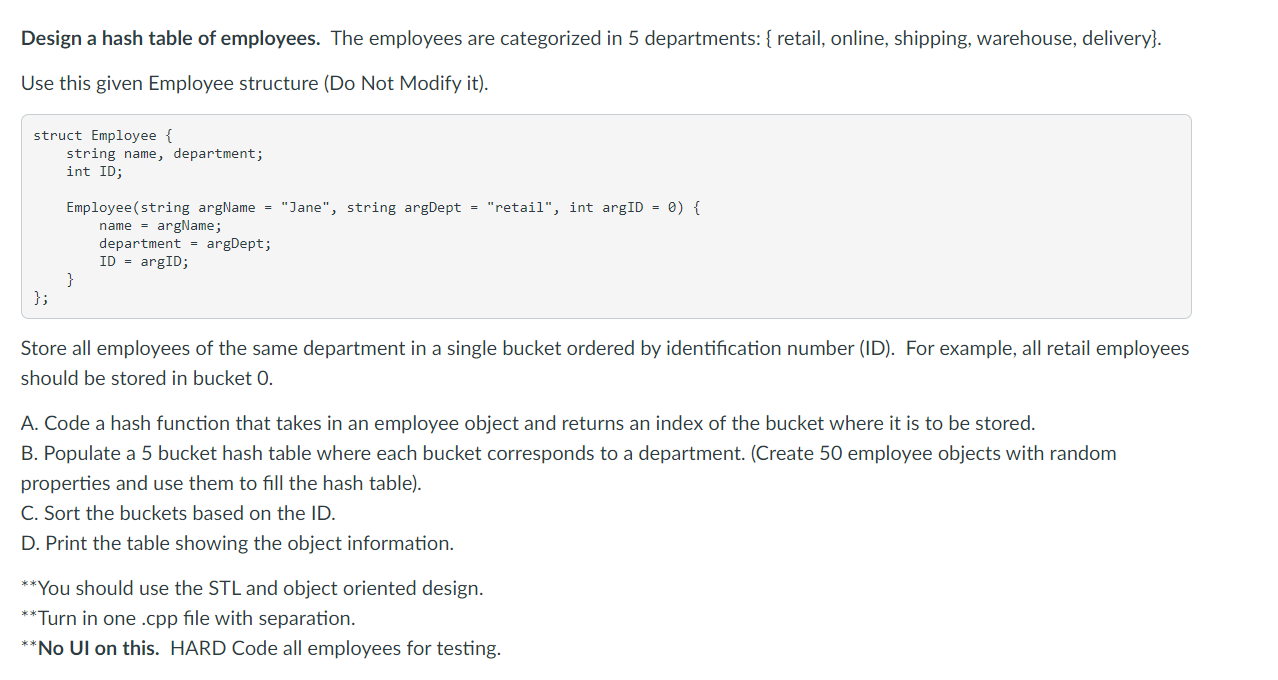 Solved Design a hash table of employees. The employees are | Chegg.com