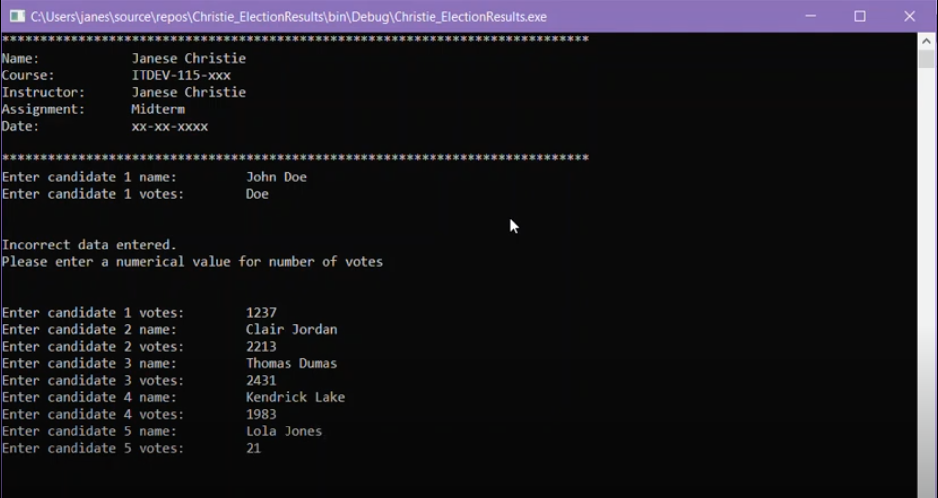 Need help creating C# program where an Election class | Chegg.com