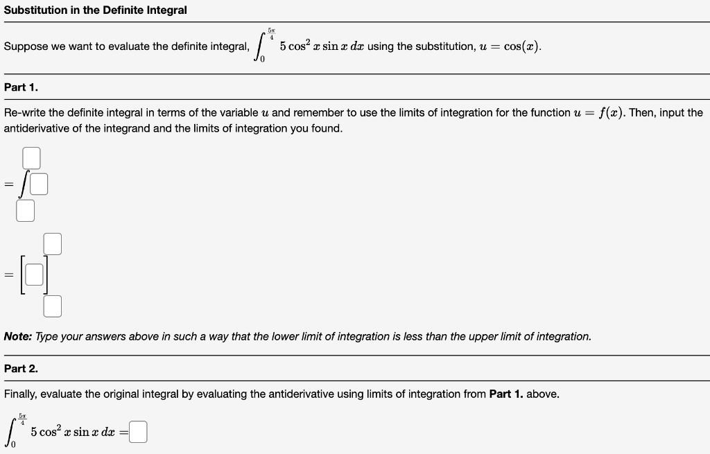 Solved Substitution in the Definite Integral 5x Suppose we | Chegg.com