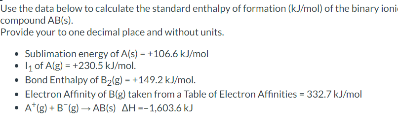 Solved Jse the data below to calculate the standard enthalpy | Chegg.com