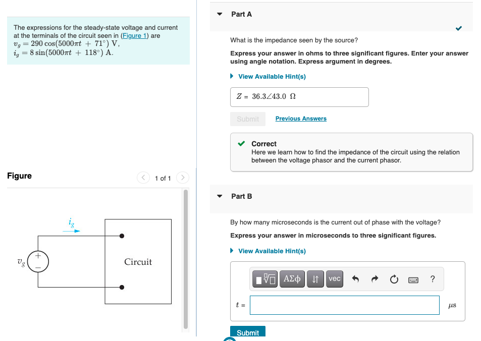 Solved The expressions for the steady-state voltage and | Chegg.com