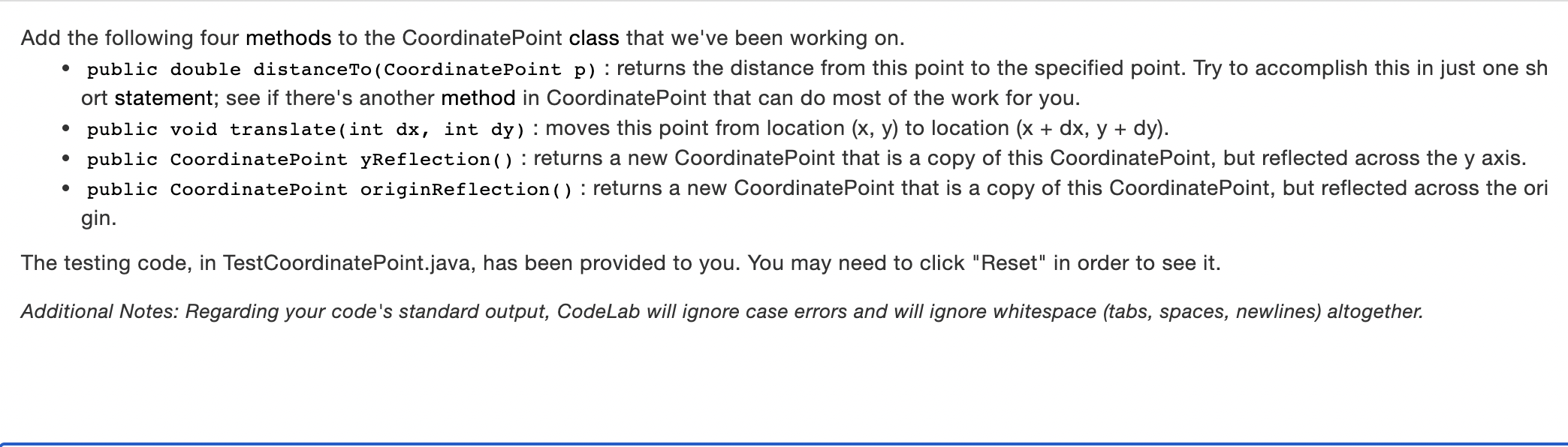 Solved Add the following four methods to the CoordinatePoint | Chegg.com
