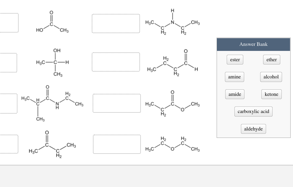 Solved O Н.С. CH3 HO CH3 H2 Answer Bank OH H2 ester ether | Chegg.com