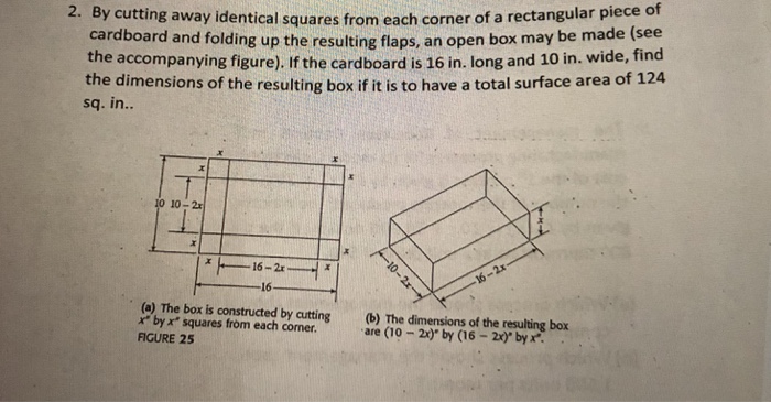 Solved 2. By cutting away identical squares from each corner | Chegg.com