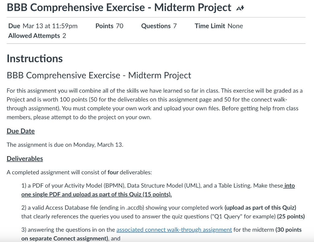 BBB Comprehensive Exercise - Midterm Project At Due | Chegg.com