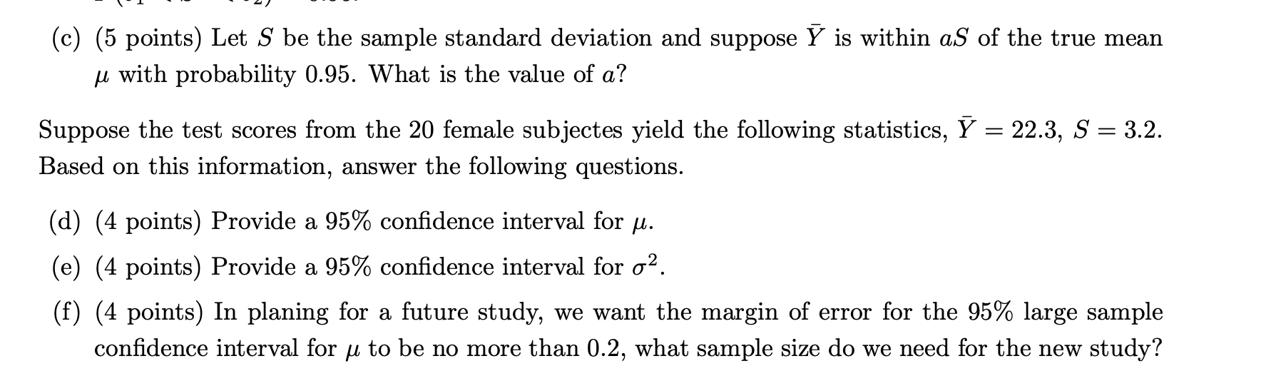 Solved (27 points) In an aging study, a sample of n = 20 | Chegg.com