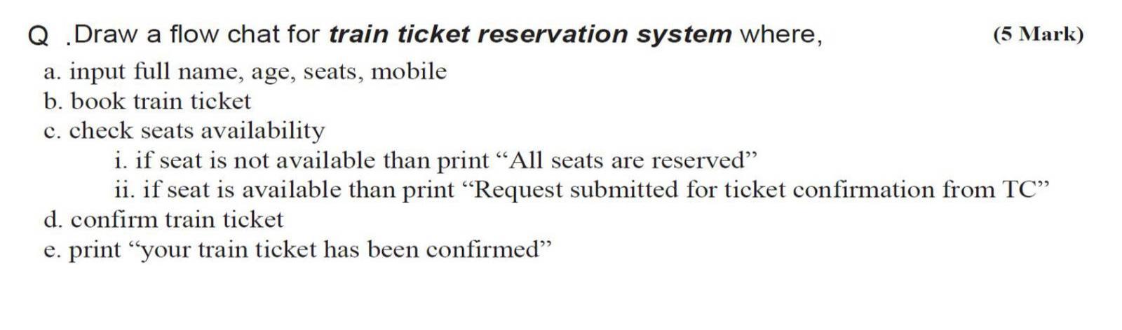 Solved Q.Draw a flow chat for train ticket reservation | Chegg.com