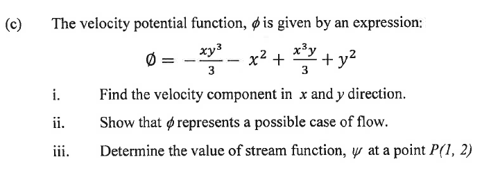 Solved (c) The velocity potential function, ø is given by an | Chegg.com