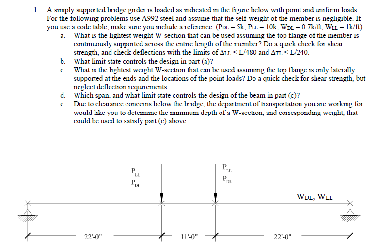 Solved 1. A simply supported bridge girder is loaded as | Chegg.com