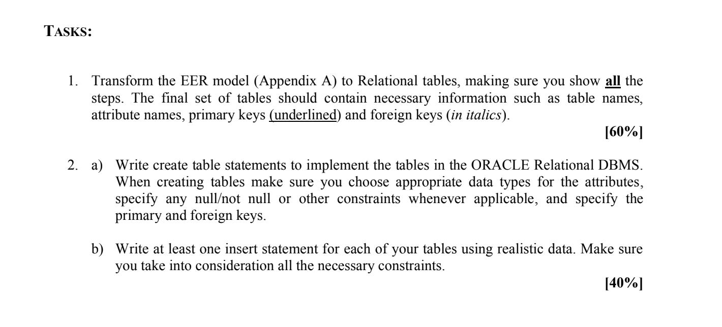 Solved 1. Transform the EER model (Appendix A) to Relational | Chegg.com