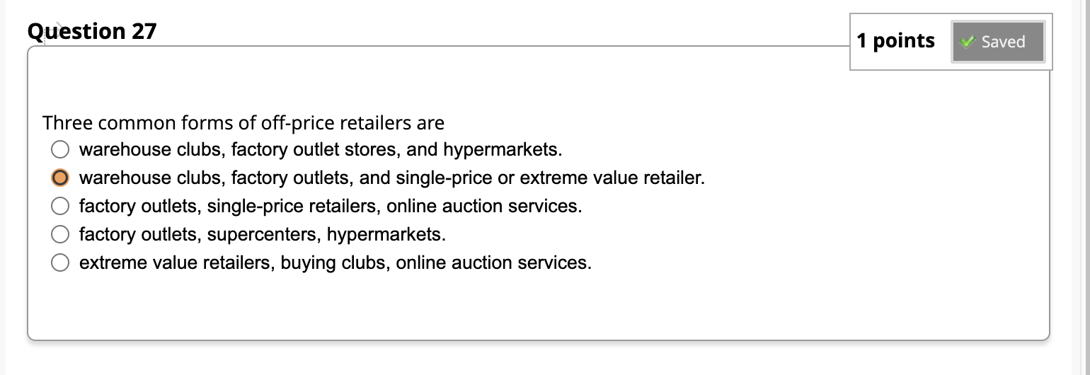 Solved Three common forms of off-price retailers are | Chegg.com