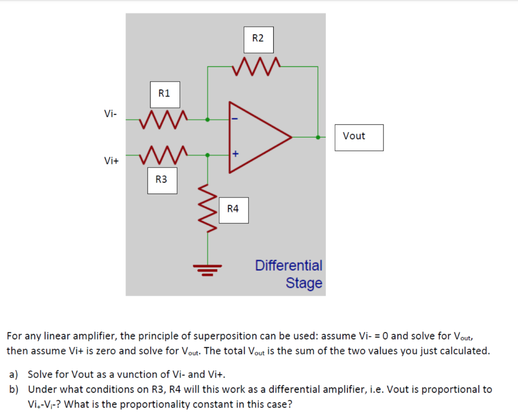 Solved R2 R1 Vi- W* Vout Vi+ R3 R4 Differential Stage For | Chegg.com