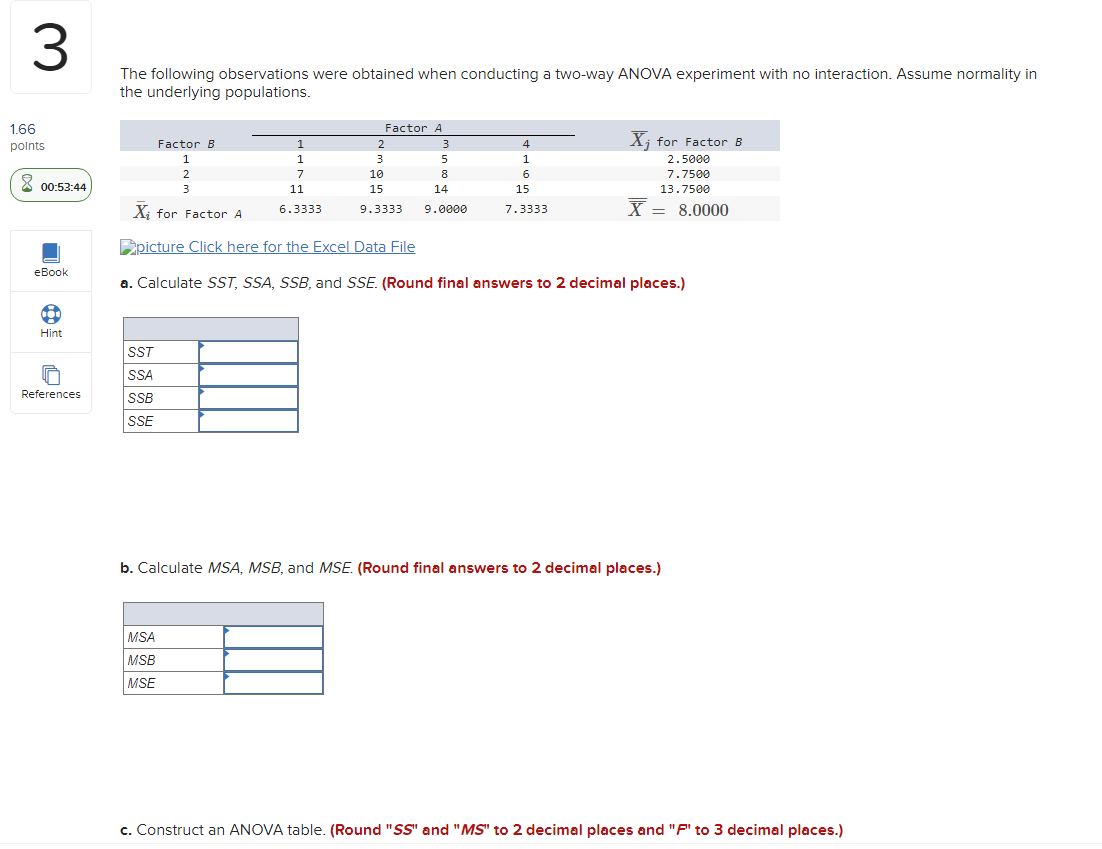 Solved c. Construct an ANOVA table. (Round "SS" and "MS" to | Chegg.com