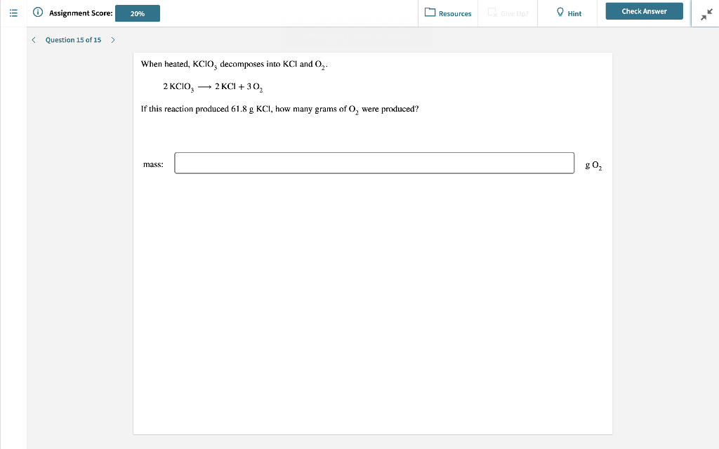 Solved Assignment Score: 20% Resources Give Up Hint Check | Chegg.com