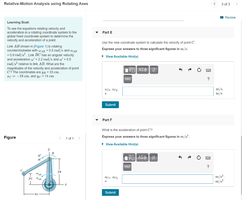 Solved Relative Motion Analysis Using Rotating Axes 3 Of 3 I