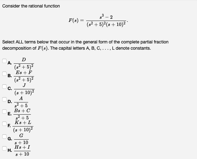Solved Consider the rational function F(s) = $3 - 2 (82 + | Chegg.com
