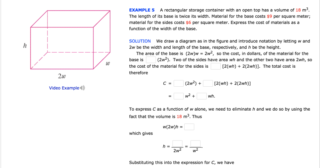 Solved EXAMPLE 5 A rectangular storage container with an | Chegg.com