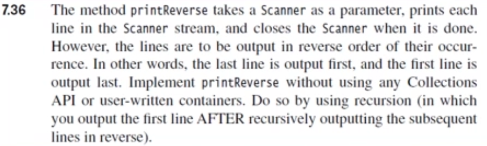 Solved The method printReverse takes a Scanner as a | Chegg.com