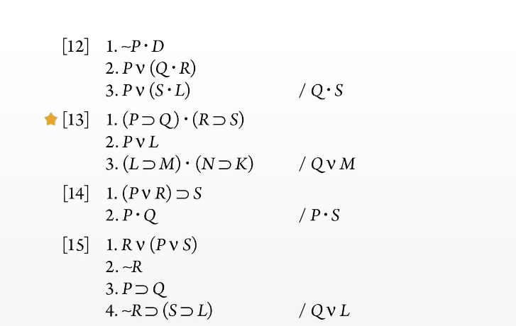 [12] 1. ∼P⋅D 2.P P(Q⋅R) 3.P P(S⋅L)/Q⋅S | Chegg.com