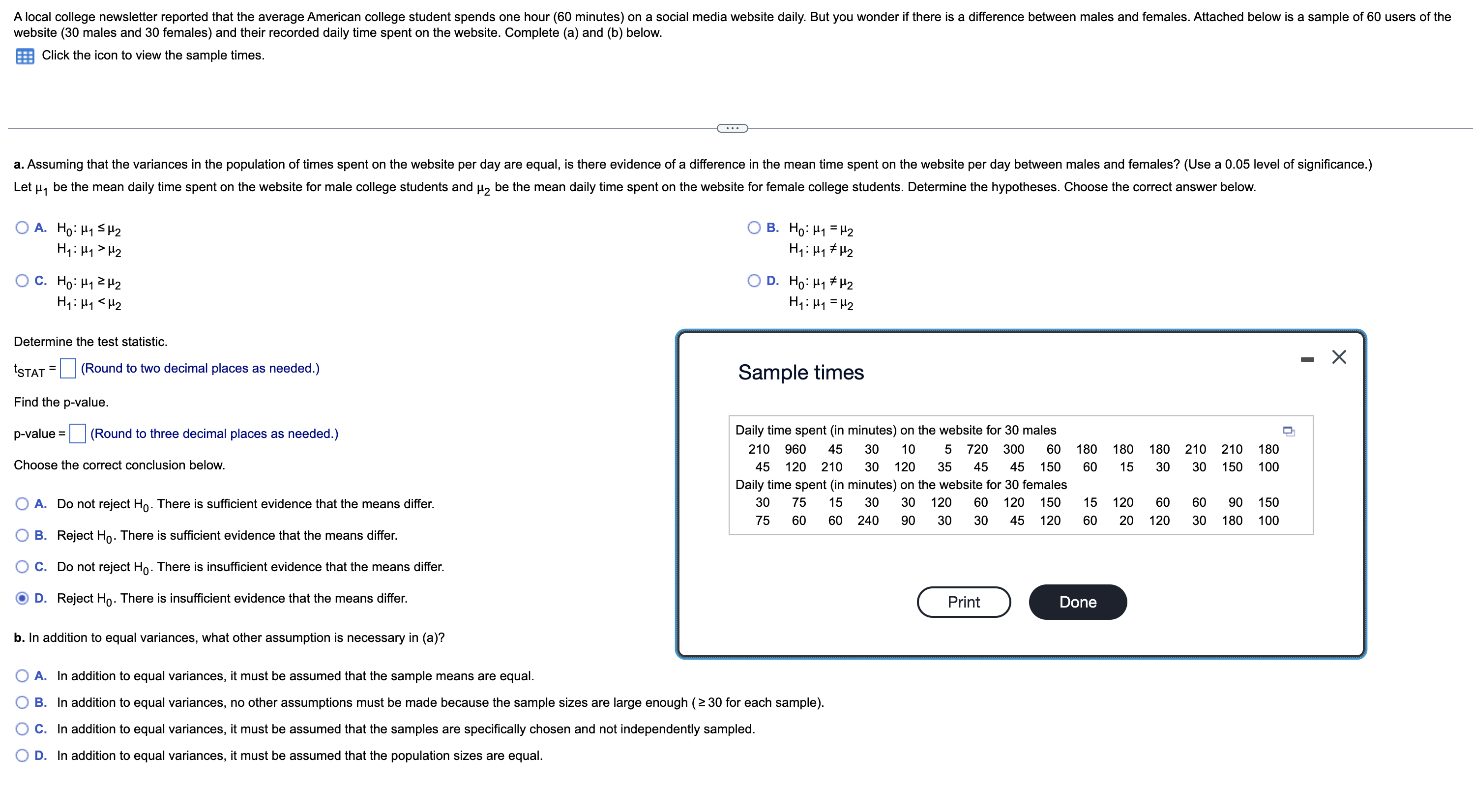 Solved website (30 ﻿males and 30 ﻿females) ﻿and their | Chegg.com