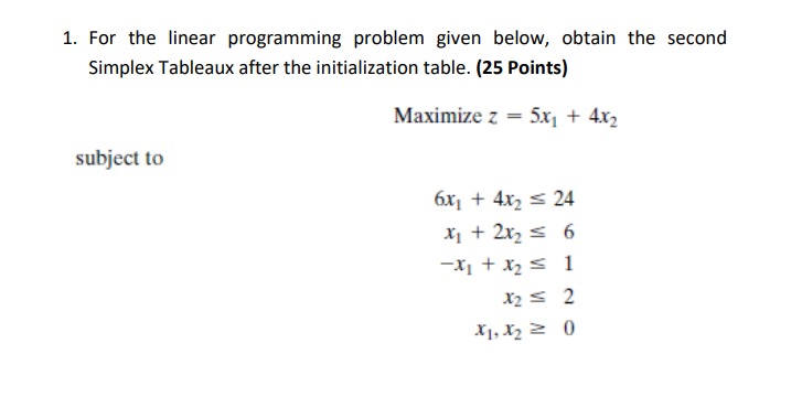 Solved 1. For the linear programming problem given below, | Chegg.com