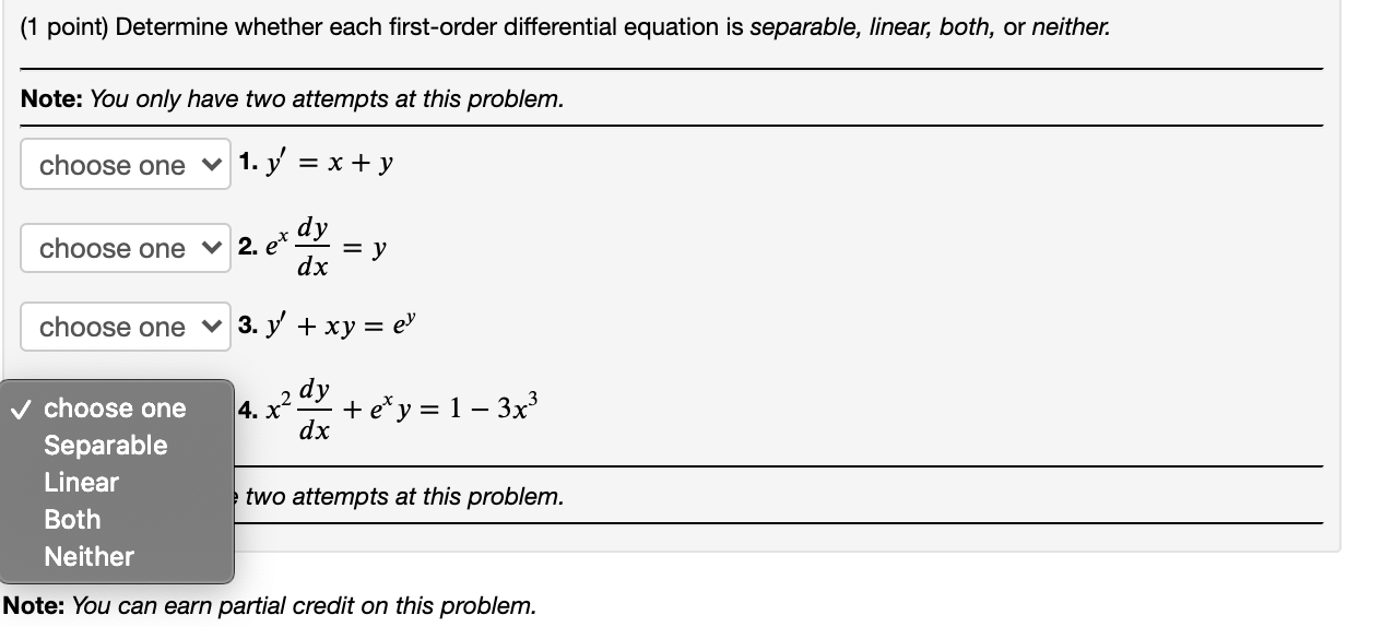 Solved (1 point) Determine whether each first-order | Chegg.com