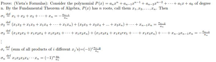 Solved Prove: (Vieta's Formulas): Consider the polynomial | Chegg.com