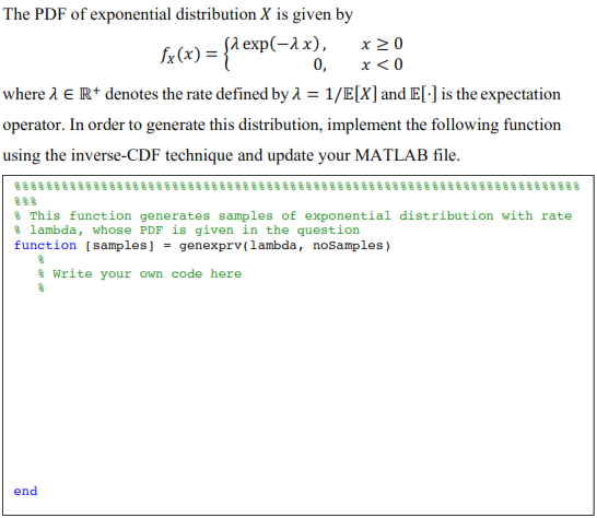 Solved Tx(x) = {{ exp(-1 x), The PDF of exponential | Chegg.com
