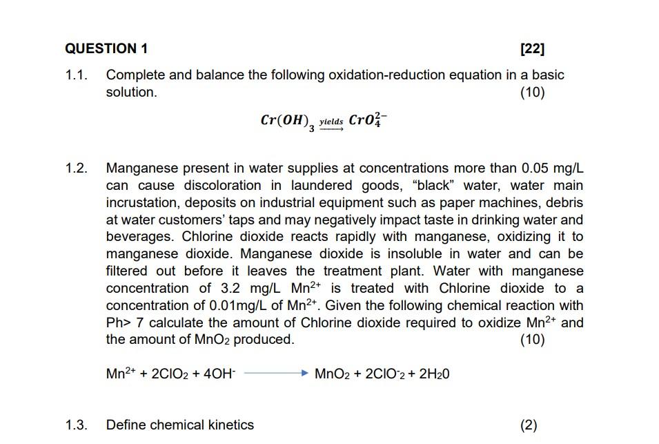 Solved 1.1. Complete and balance the following | Chegg.com