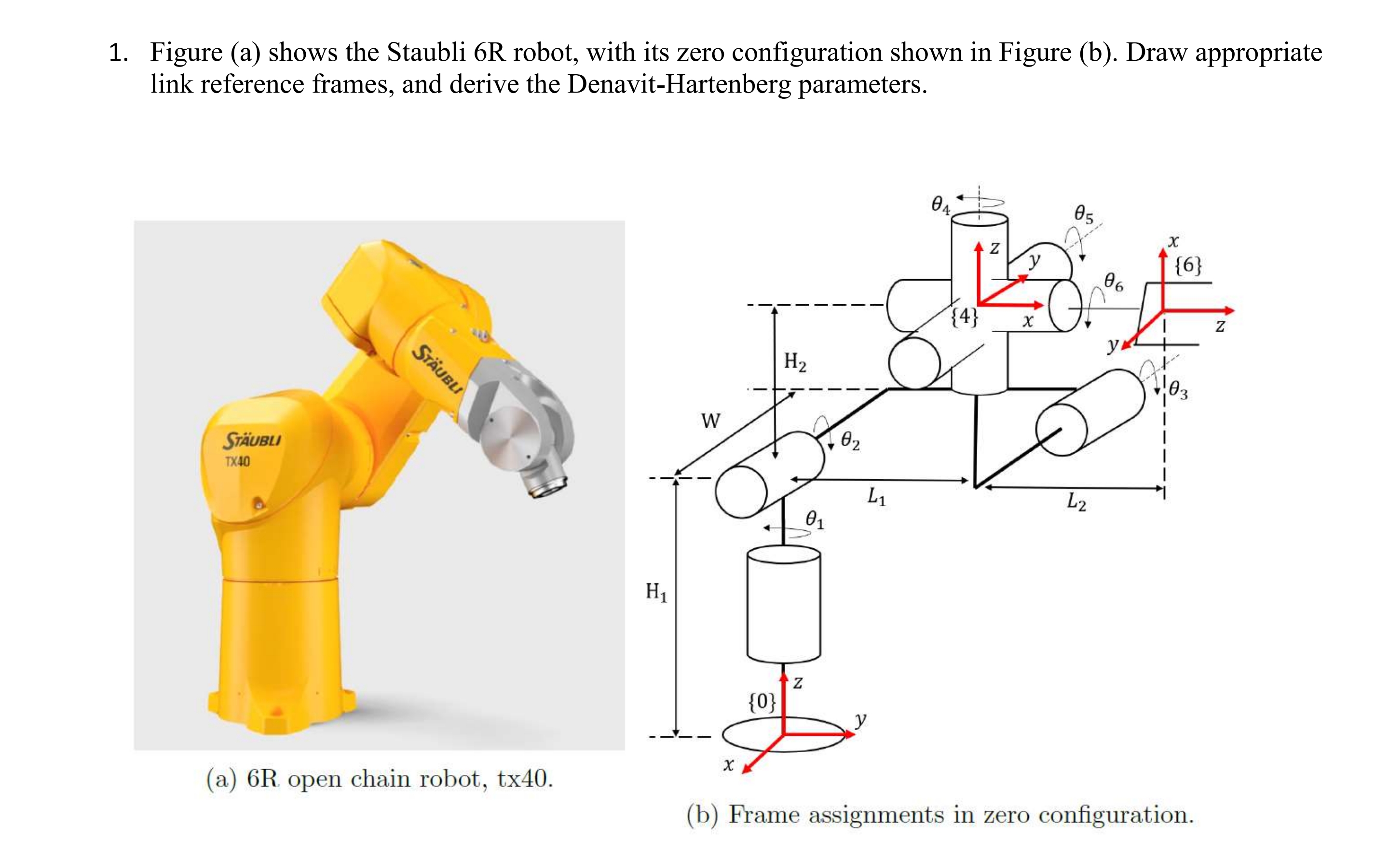 Figure (a) ﻿shows the Staubli 6R robot, with its zero | Chegg.com
