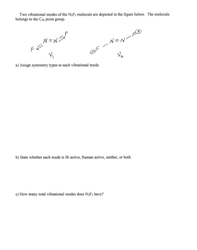 Solved Two vibrational modes of the N2F2 molecule are | Chegg.com