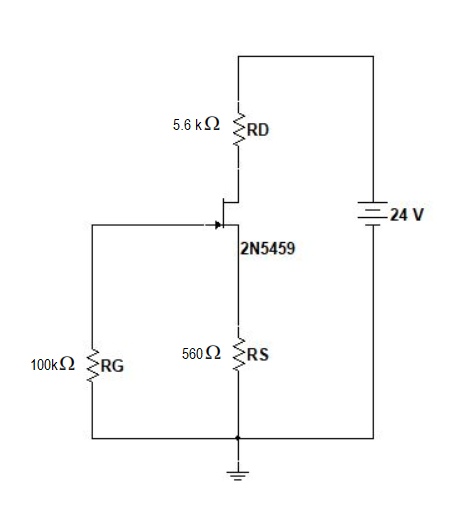 Solved 5.6kΩ ξRD -24V 2N5459 560Ω ξRS 100kΩ RG | Chegg.com