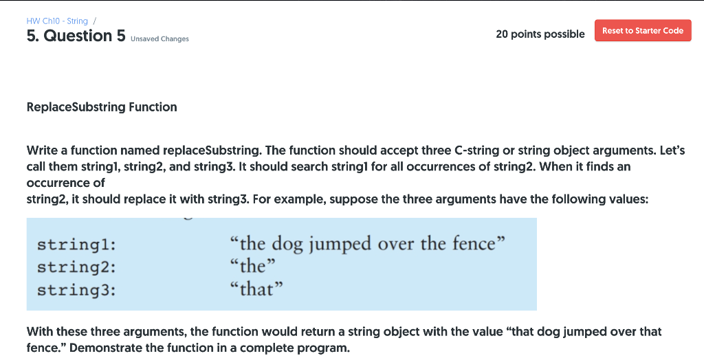 Solved HW Chio - String / 5. Question 5 Unsaved Changes 20 | Chegg.com
