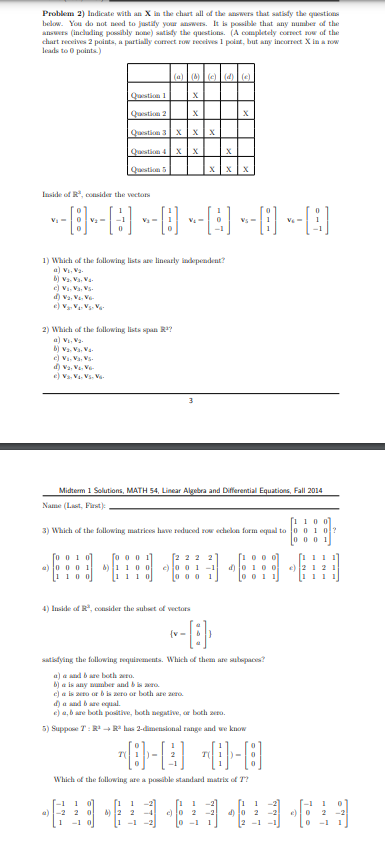 Solved Problem 2) Indicate with an X in the chart all of the | Chegg.com