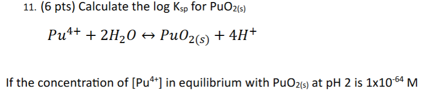 Solved (6 pts) ﻿Calculate the logKsp ﻿for | Chegg.com